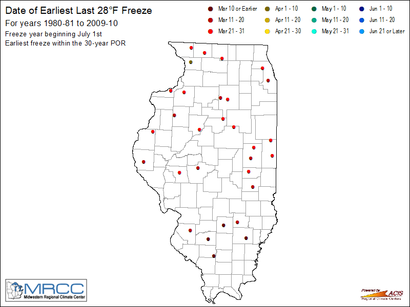 MRCC - Midwestern Climate Watch Freeze Maps